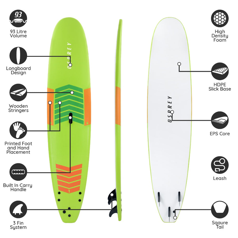 9ft 3in Learn To Surf Foamie - Green | Beginner Surfboards | Osprey