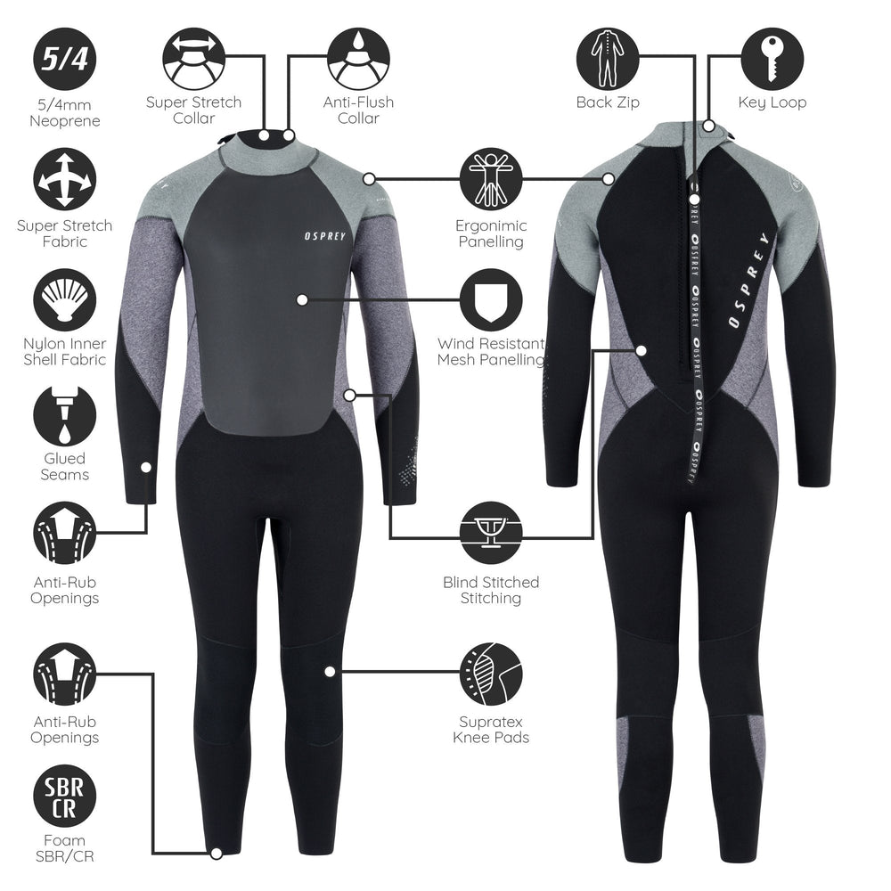 Boys 5mm Zero Full Wetsuit - Grey | Winter Surf | Osprey