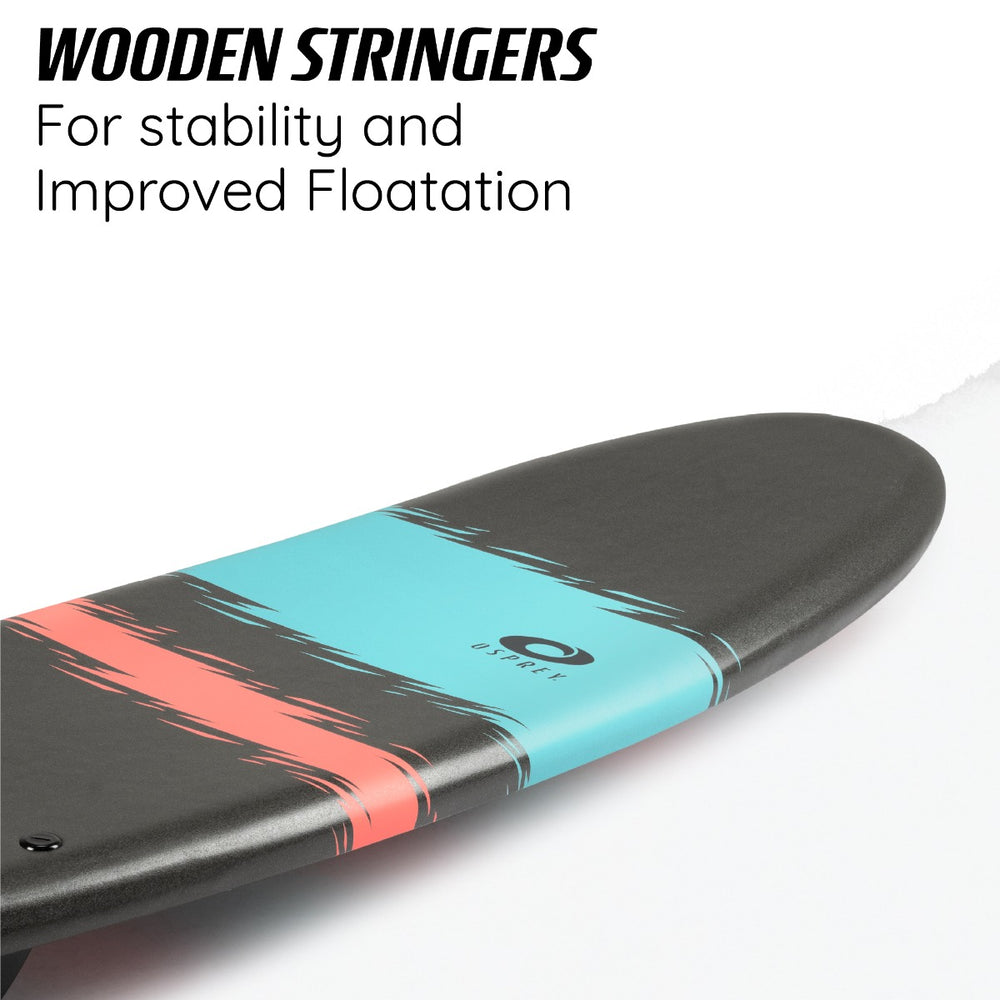 6ft Foamie - Black Jagged Stripe | Beginner Surfboards | Osprey