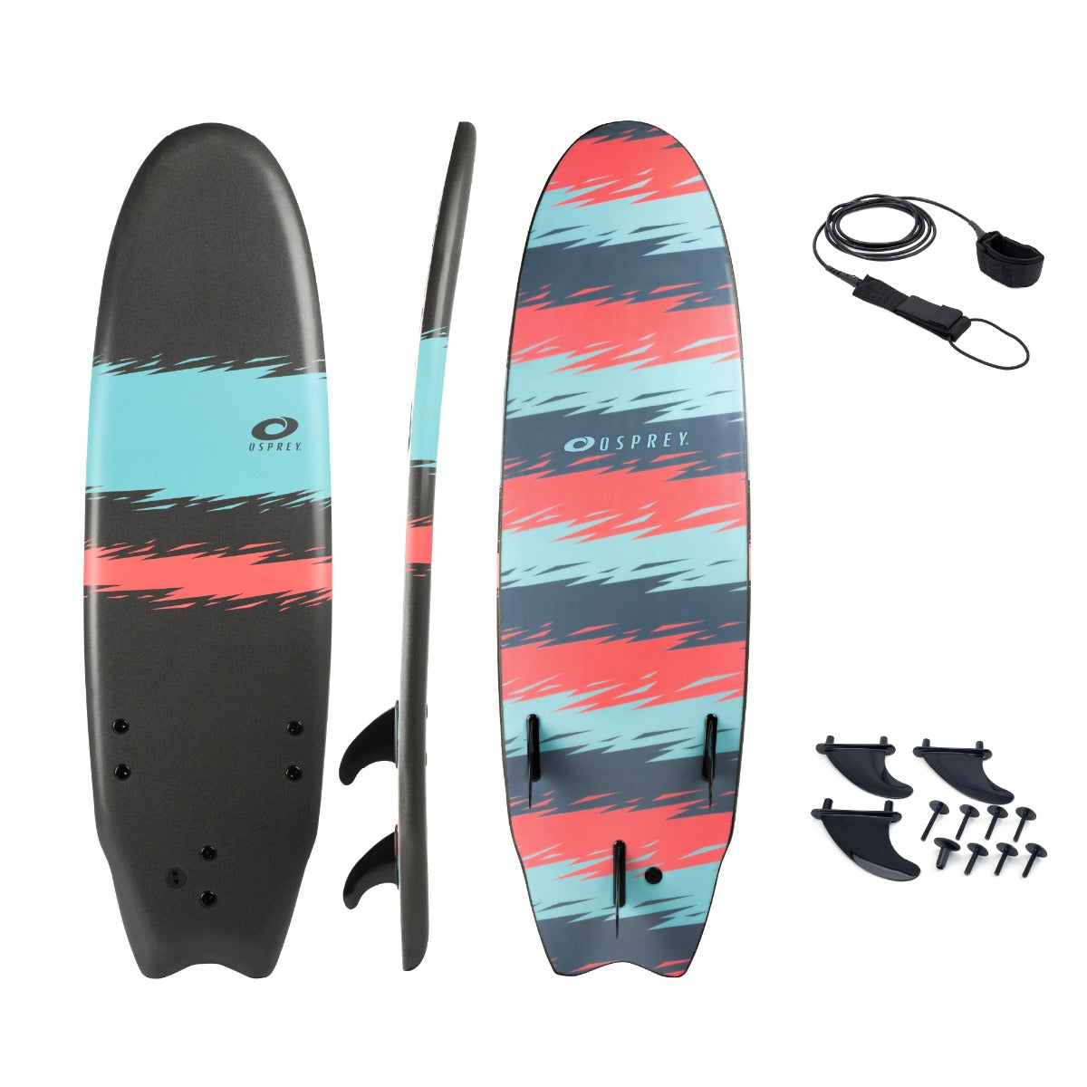 6ft Foamie - Black Jagged Stripe | Beginner Surfboards | Osprey