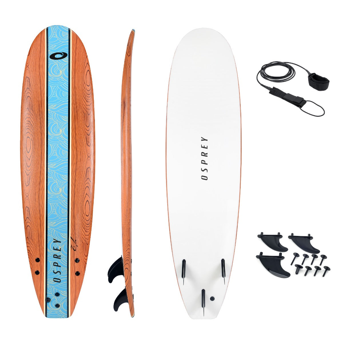 7ft 2in Foamie - Wood Effect | Beginner Surfboards | Osprey